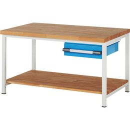 eurokraft pro Werkbank, Gestellbauweise Serie 8000, 1 Schublade 150 mm, 1 Ablageboden, BxT 1500 x 900 mm