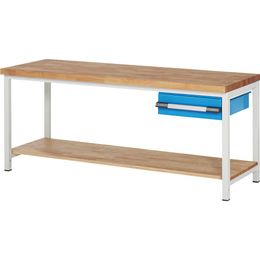 eurokraft pro Werkbank, Gestellbauweise Serie 8000, 1 Schublade 150 mm, 1 Ablageboden, BxT 2000 x 700 mm