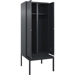 C+P Schwarz-Weiß-Spind Classic PLUS Sitzbank, 1 Abteil, grau, B 800 mm, Zylinderschloss, untergebaut, Kunststoff