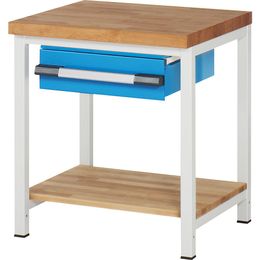 eurokraft pro Werkbank, Gestellbauweise Serie 8000, 1 Schublade 150 mm, 1 Ablageboden, BxT 750 x 700 mm