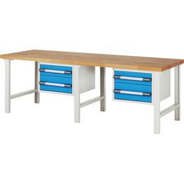 eurokraft pro Werkbank, Baukastensystem Serie 7000, 4 Schubladen, extrabreit, BxT 2500 x 900 mm