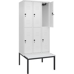 C+P Doppelstock-Spind Classic PLUS Sitzbank, 3 Abteile, verkehrsweiß, B 900 mm, Sicherheits-Drehriegel, untergebaut, Kunststoff