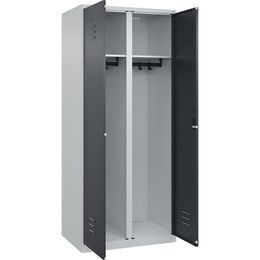 C+P Schwarz-Weiß-Spind Classic PLUS, 1 Abteil, lichtgrau / grau, HxB 1850 x 800 mm, mit Bodengleitern, Zylinderschloss