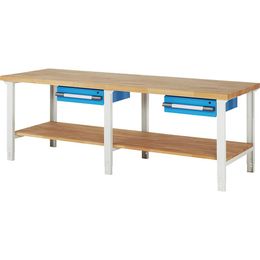 eurokraft pro Werkbank, Baukastensystem Serie 7000, 2 Schubladen 150 mm, BxT 2500 x 900 mm