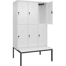 C+P Doppelstock-Spind Classic PLUS Sitzbank, 3 Abteile, verkehrsweiß, B 1200 mm, Sicherheits-Drehriegel, untergebaut, Kunststoff