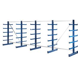 eurokraft pro Kragarmregal mit identischer Kragarm-Länge, Regallänge 5400 mm, zweiseitig, enzianblau