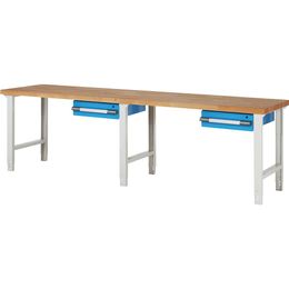 eurokraft pro Werkbank, Baukastensystem Serie 7000, 2 Hängeschubladen, BxT 3000 x 700 mm