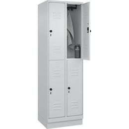 C+P Doppelstock-Spind Classic PLUS, 2 Abteile, lichtgrau, HxB 1950 x 600 mm, mit Bodensockel, Drehriegel