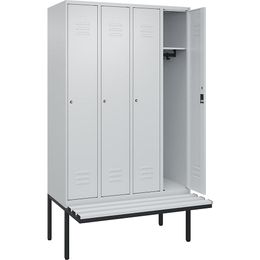 C+P Spind Classic PLUS Sitzbank, 4 Abteile, lichtgrau, B 1200 mm, Zylinderschloss, auskragend, Kunststoff