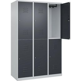 C+P Doppelstock-Spind Classic PLUS, 3 Abteile, lichtgrau / grau, HxB 1850 x 1200 mm, mit Bodengleitern, Zylinderschloss
