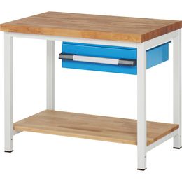 eurokraft pro Werkbank, Gestellbauweise Serie 8000, 1 Schublade 150 mm, 1 Ablageboden, BxT 1000 x 700 mm