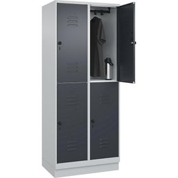 C+P Doppelstock-Spind Classic PLUS, 2 Abteile, lichtgrau / grau, HxB 1950 x 800 mm, mit Bodensockel, Drehriegel