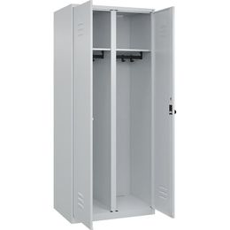C+P Schwarz-Weiß-Spind Classic PLUS, 1 Abteil, lichtgrau, HxB 1850 x 800 mm, mit Bodengleitern, Drehriegel