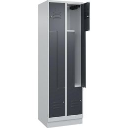C+P Z-Spind Classic PLUS, 2 Abteile, lichtgrau / grau, B 600 mm, mit Bodensockel, Zylinderschloss
