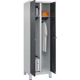 C+P Schwarz-Weiß-Spind Classic PLUS, 1 Abteil, lichtgrau / grau, HxB 1950 x 600 mm, mit Füßen, Drehriegel