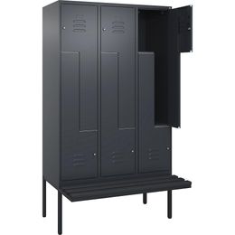 C+P Z-Spind Classic PLUS Sitzbank, 3 Abteile, grau, B 1200 mm, Zylinderschloss, auskragend, Kunststoff