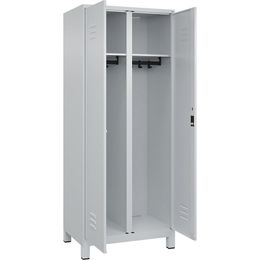 C+P Schwarz-Weiß-Spind Classic PLUS, 1 Abteil, lichtgrau, HxB 1950 x 800 mm, mit Füßen, Zylinderschloss
