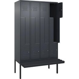 C+P Z-Spind Classic PLUS Sitzbank, 4 Abteile, grau, B 1200 mm, Zylinderschloss, auskragend, Kunststoff