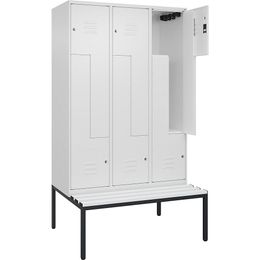 C+P Z-Spind Classic PLUS Sitzbank, 3 Abteile, verkehrsweiß, B 1200 mm, Zylinderschloss, untergebaut, Kunststoff