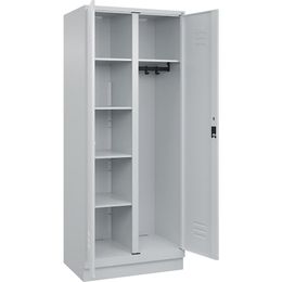 C+P Putzmittelspind Classic PLUS, 1 Abteil, Trennwand mittig, lichtgrau, B 800 mm, mit Bodensockel, Zylinderschloss