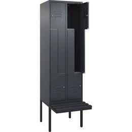 C+P Z-Spind Classic PLUS Sitzbank, 2 Abteile, grau, B 600 mm, Zylinderschloss, auskragend, Kunststoff