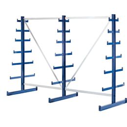 eurokraft pro Kragarmregal mit nach oben verjüngender Kragarm-Länge, Regallänge 2700 mm, zweiseitig, enzianblau