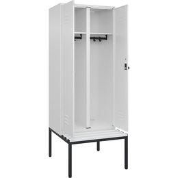 C+P Schwarz-Weiß-Spind Classic PLUS Sitzbank, 1 Abteil, verkehrsweiß, B 800 mm, Sicherheits-Drehriegel, untergebaut, Kunststoff
