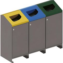 PROCITY Außen-Wertstoffsammler Berlin, 3 x 100 l, Deckel gelb/blau/grün