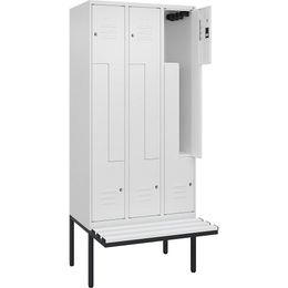 C+P Z-Spind Classic PLUS Sitzbank, 3 Abteile, verkehrsweiß, B 900 mm, Zylinderschloss, auskragend, Kunststoff