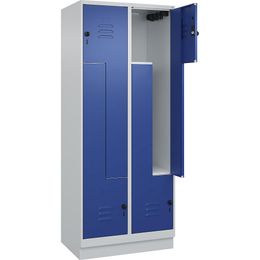 C+P Z-Spind Classic PLUS, 2 Abteile, lichtgrau / enzianblau, B 800 mm, mit Bodensockel, Drehriegel
