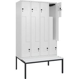 C+P Z-Spind Classic PLUS Sitzbank, 4 Abteile, verkehrsweiß, B 1200 mm, Sicherheits-Drehriegel, untergebaut, Kunststoff