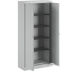 Mauser Stahlschrank mit Einschwenktüren, 4 Fachböden, Tiefe 420 mm, lichtgrau