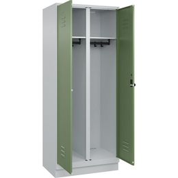 C+P Schwarz-Weiß-Spind Classic PLUS, 1 Abteil, lichtgrau / resedagrün, HxB 1950 x 800 mm, mit Bodensockel, Drehriegel