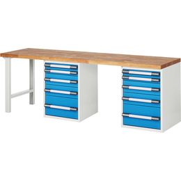 eurokraft pro Werkbank, Baukastensystem Serie 7000, 10 Schubladen, extrabreit, BxT 2500 x 700 mm