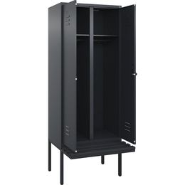 C+P Schwarz-Weiß-Spind Classic PLUS Sitzbank, 1 Abteil, grau, B 800 mm, Sicherheits-Drehriegel, auskragend, Kunststoff