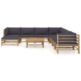 vidaXL 9-tlg. Garten-Lounge-Set mit Dunkelgrauen Kissen Bambus