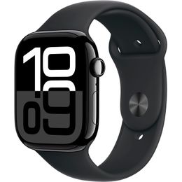 Smartwatch Apple "Watch Series 10 Aluminium" Smartwatches Gr. 46 mm, ohne eSIM, S/M, Sport Band, schwarz (schwarz, schwarz)