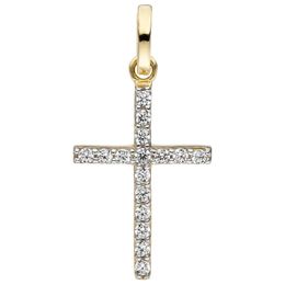 Kreuz-Anhänger Jobo "Anhänger Kreuz" Schmuckanhänger Gr. Gelbgold 375, gelb (gelbgold 375) Damen 375 Gold mit Zirkonia