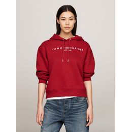 Kapuzensweatshirt Tommy Hilfiger "MDRN REG CORP LOGO HOODIE" Gr. S (36), rot (dark magma) Damen Sweatshirts mit gesticktem Logo-Schriftzug