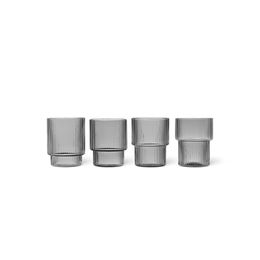 ferm LIVING Glas Ripple, grau, 200 ml, mundgeblasen, 4er-Set