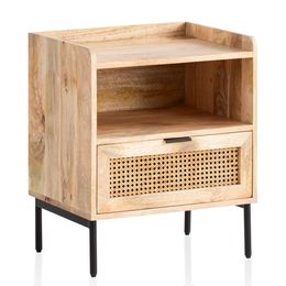 Wohnling Nachttisch Nachtkommode Boxspringbett Holz Rattan 60 cm Wiener Geflecht