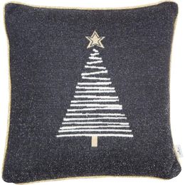Tom Tailor HOME Dekokissen »Knitted Shiny Tree« Gestrickte Kissenhülle ohne füllung mit Weihnachtsbaum-Motiv, 1 Stück dunkelgrau/creme + gemustert...