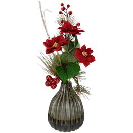 I.GE.A. Winterliche Kunstpflanze »Gesteck mit Poinsettia in Keramikvase, « Kunstblumen Arrangement, Weihnachtsdeko rot