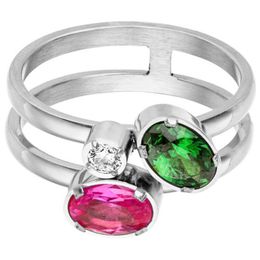 PURELEI Fingerring »Schmuck Geschenke Harmony Ring, 23452« mit Zirkonia (synth.) edelstahlfarben-fuchsia-grün-kristallweiß 52 Der Harmony Ring...