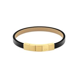 Calvin Klein Lederarmband »Schmuck Edelstahl Armschmuck Lederarmband SQUARES« schwarz-gelbgoldfarben 20 cm CK Schmuck - Herrenlederarmband