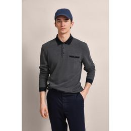 Bugatti Langarm-Poloshirt mit Strukturkragen hellgrau XL XL Abschluss mit Rippenb&uuml;ndchen