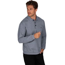 TRIGEMA Sweatshirt »Langarm Polo aus Sweat-Qualität« steingrau-melange XL XL Gestickte TRIGEMA-Schwinge auf Brusttasche