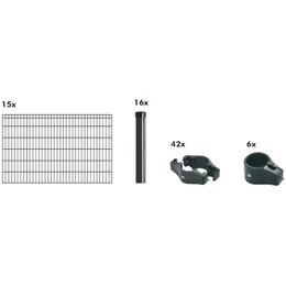 KRAUS Doppelstabmattenzaun &raquo;Dino-Pro DS-Z42&laquo; anthrazit, 120 cm hoch, 15 Elemente f&uuml;r 30 m, 16 Pfosten anthrazit