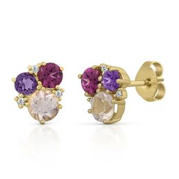 OROLINO Paar Ohrstecker »Gold 585 mit Amethyst Rosaquartz und Brillant« gelb + rosa one-size Edle Damen-Ohrringe aus echtem 585 Gold