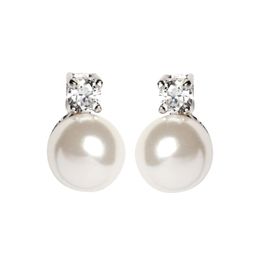 Nana Kay Paar Ohrstecker &raquo;Fashion Pearl, ST697&laquo; mit Zirkonia (synth.) - mit Muschelkernperle silberfarben-wei&szlig; + kristallwei&szlig; 8 mm Zauberhafte...